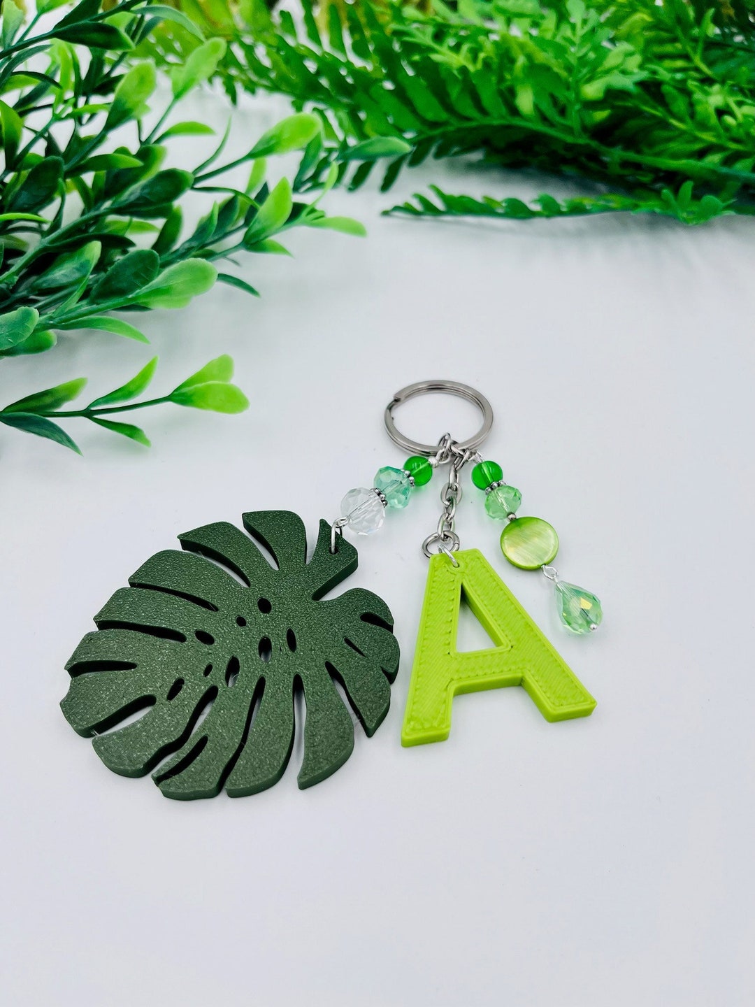 Custom Key Chains With Initials, Big Monstera Leaf Favors for Tropical ...