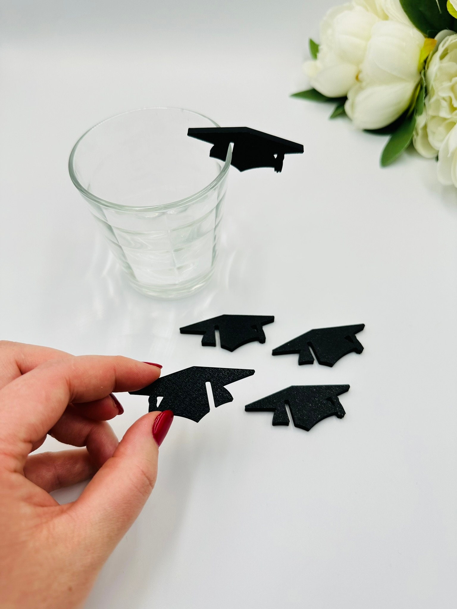 20 Grad Cap Glass Toppers Graduation Party Drink Tags for Class of 2024 ...