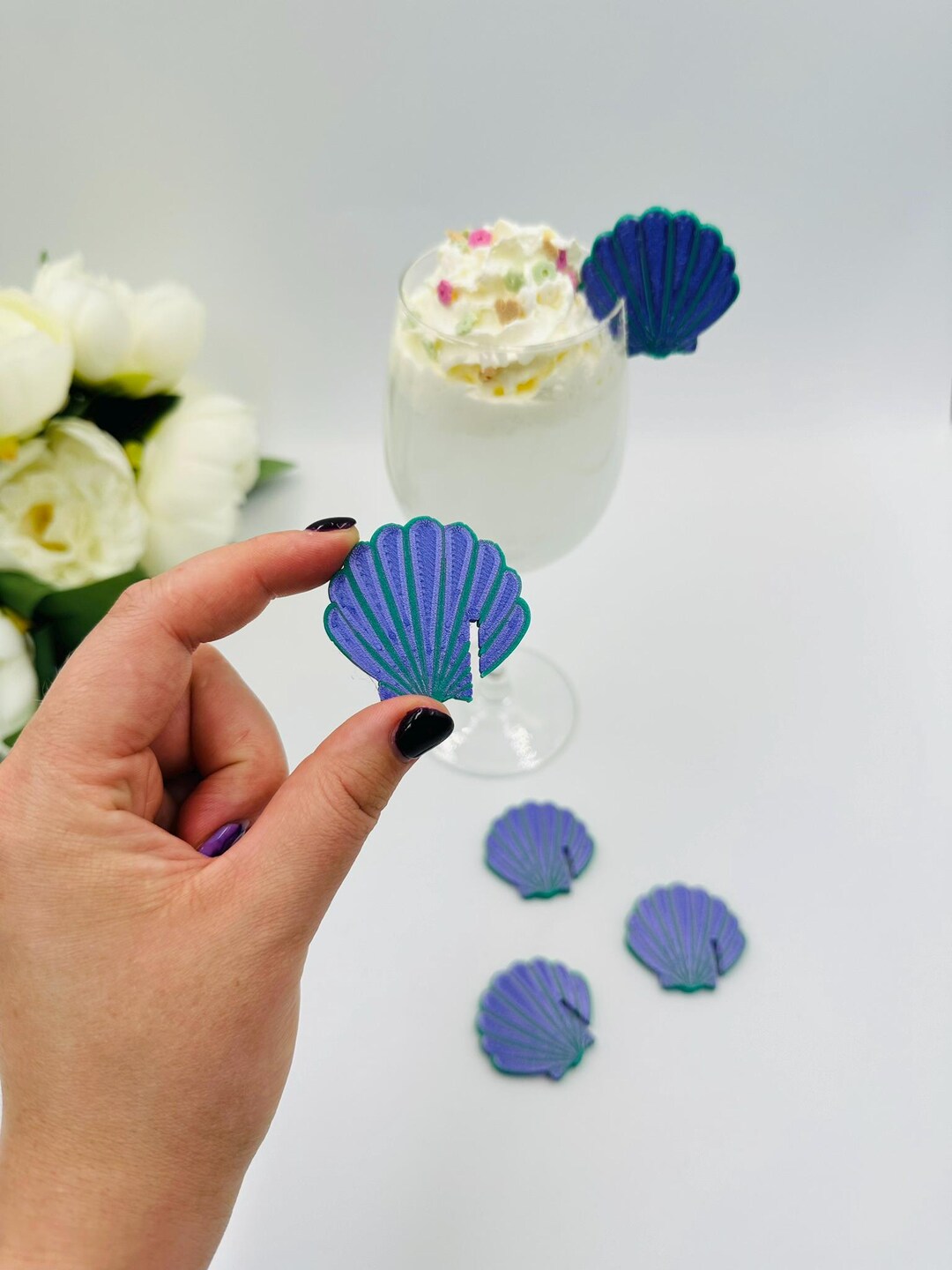 10pcs Sea Shell Glass Toppers Mermaid Baby Shower Party Drink Markers ...
