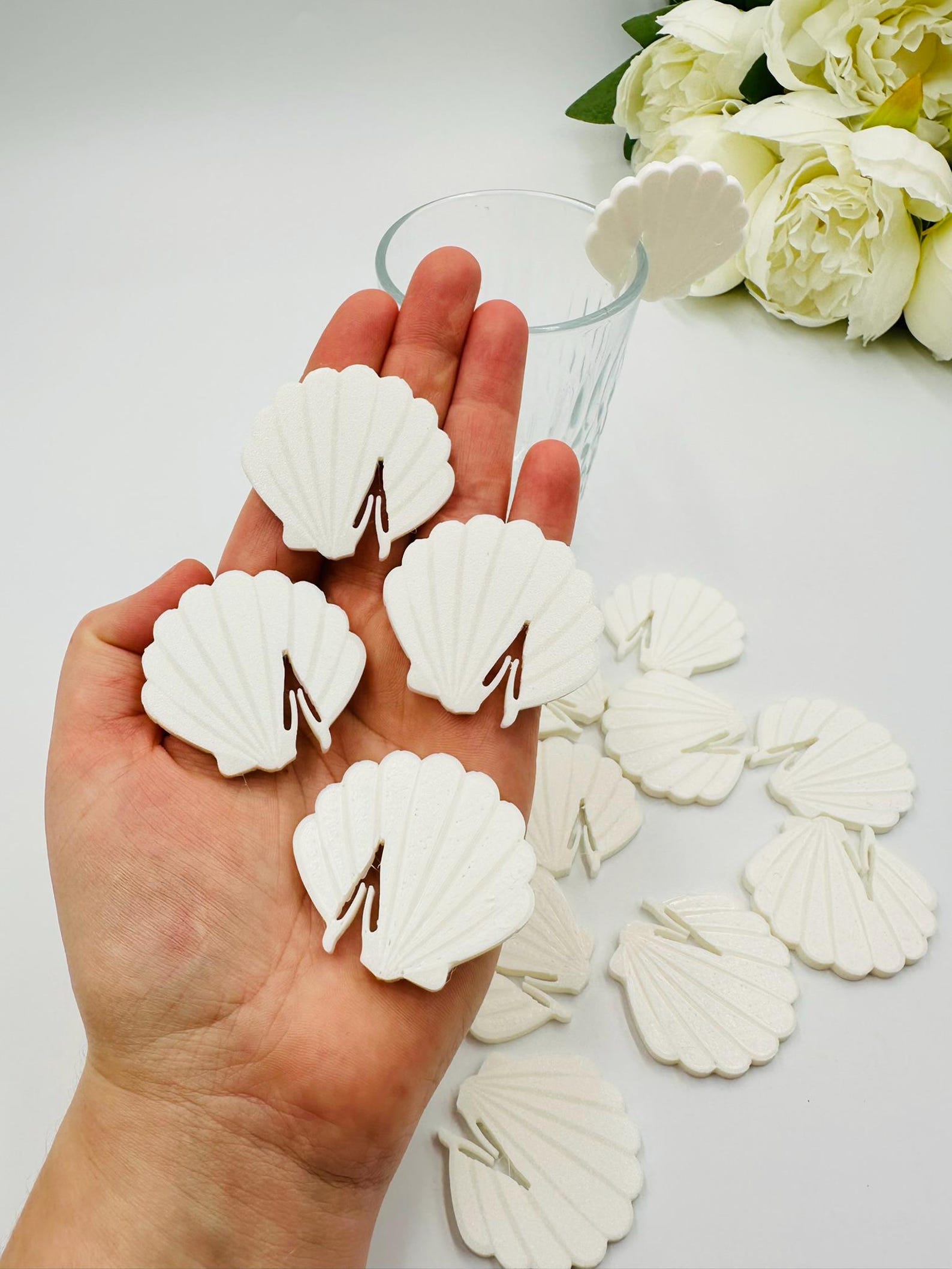 20pcs Sea Shell Glass Toppers Mermaid Baby Shower Party Drink Markers ...