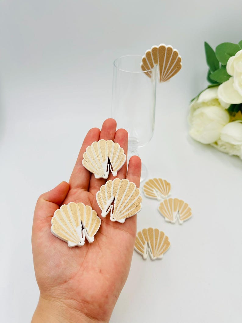 20pcs Sea Shell Glass Toppers Mermaid Baby Shower Party Drink Markers ...