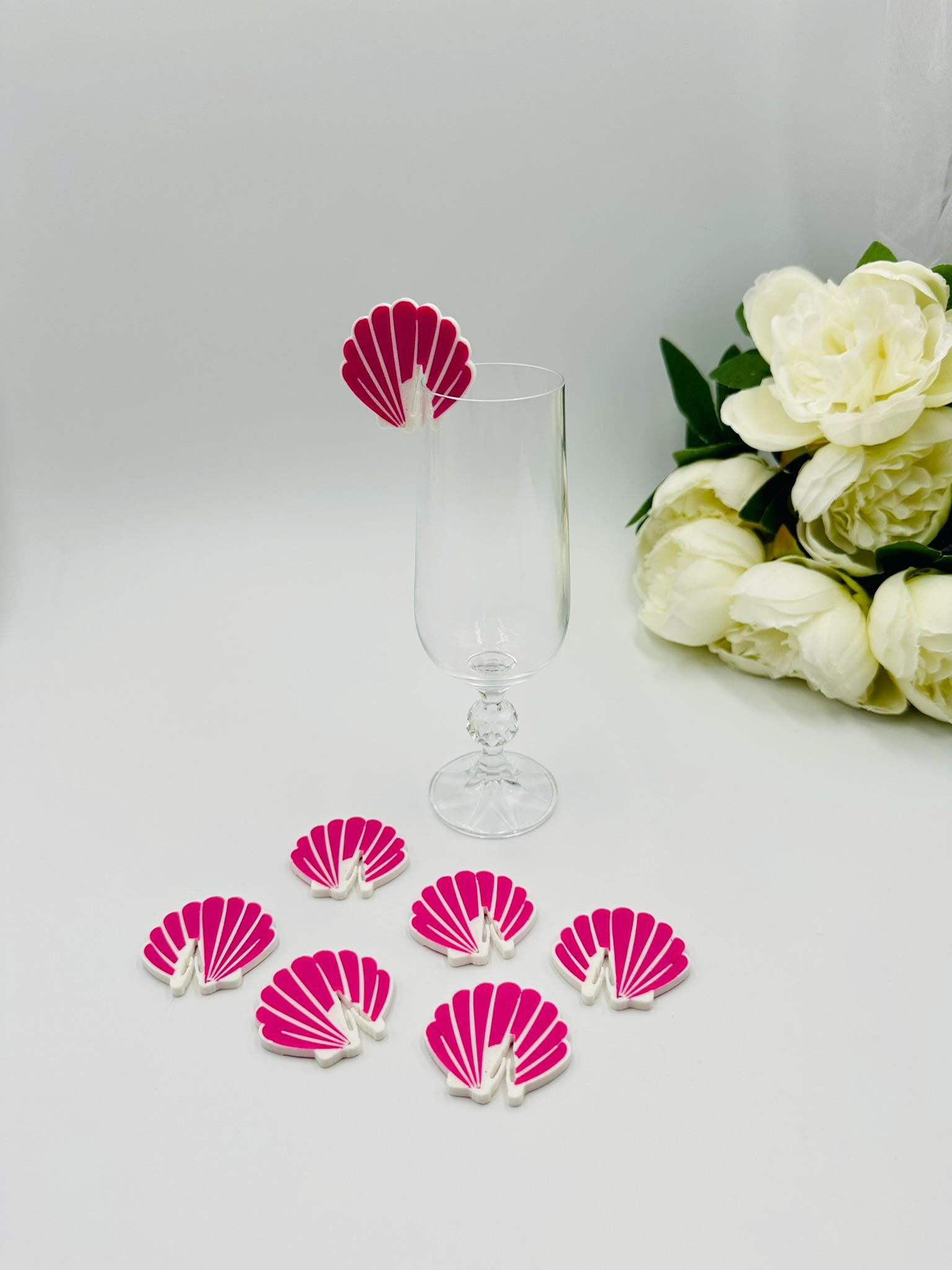 20pcs Sea Shell Glass Toppers Mermaid Baby Shower Party Drink Markers ...