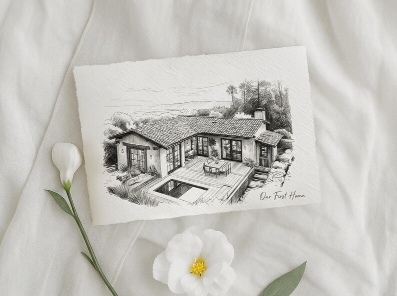 Custom House Portrait From Photo, Digital Home Sketch Art,personalized ...