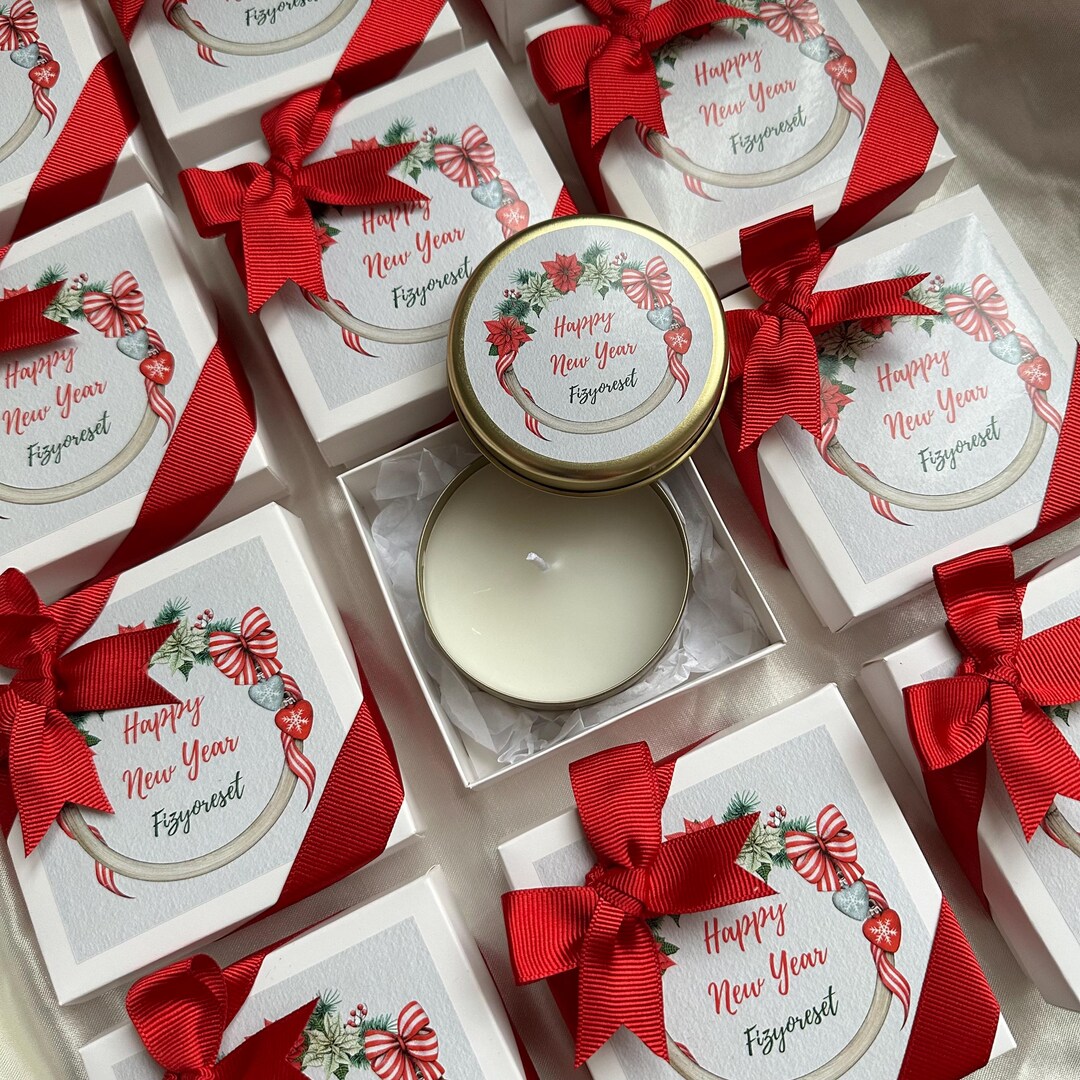 New Year Favor for Guests, Candle in Gold Metal Box, Christmas Favors ...
