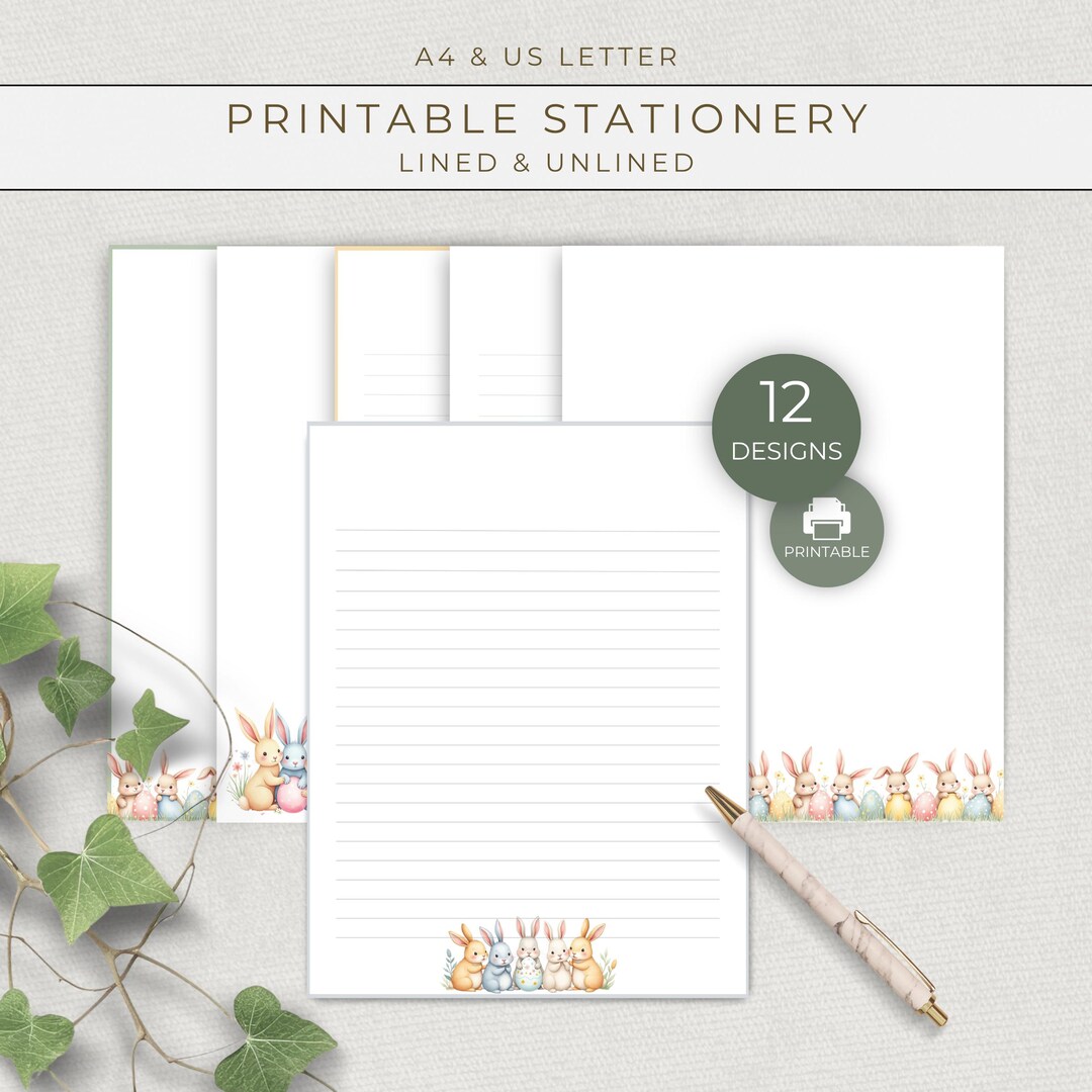 Easter Bunny Printable Writing Paper, Lined and Unlined Letter Writing ...