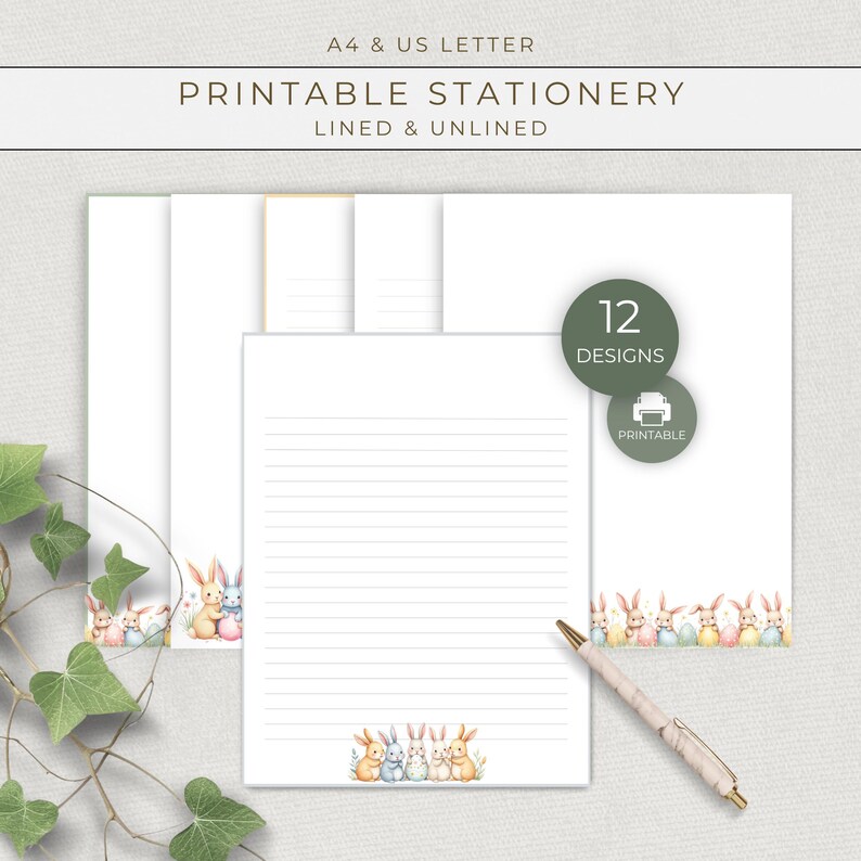 Easter Bunny Printable Writing Paper, Lined and Unlined Letter Writing ...