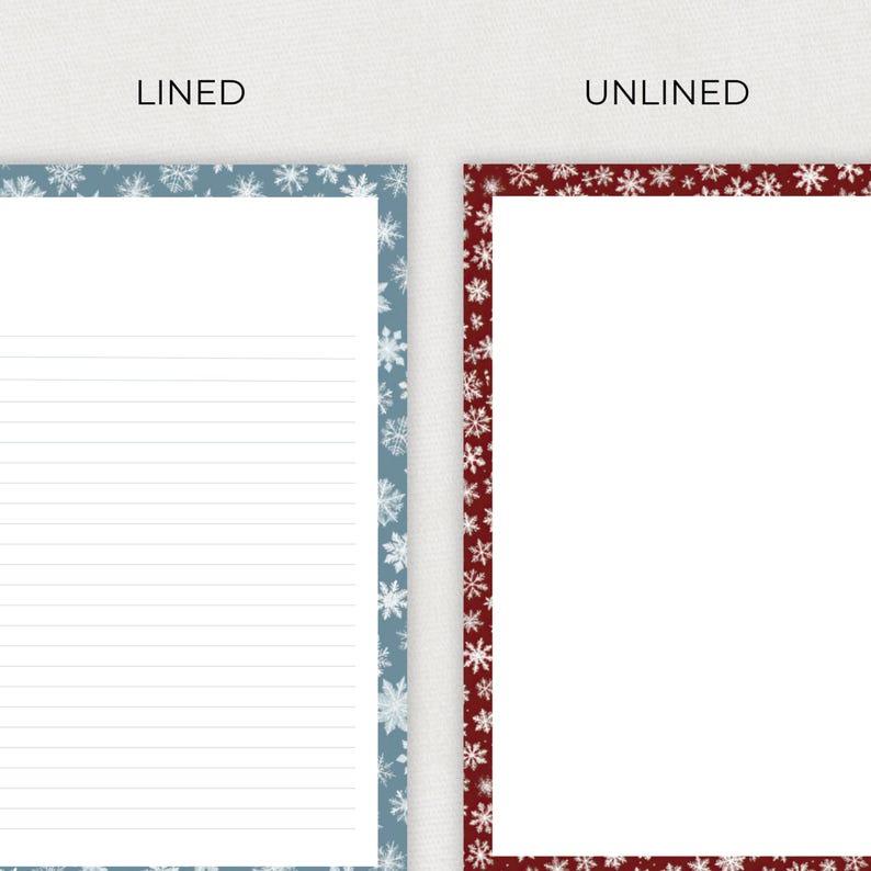 Snowflake Border Letter Writing Set, Printable Stationery, Lined ...