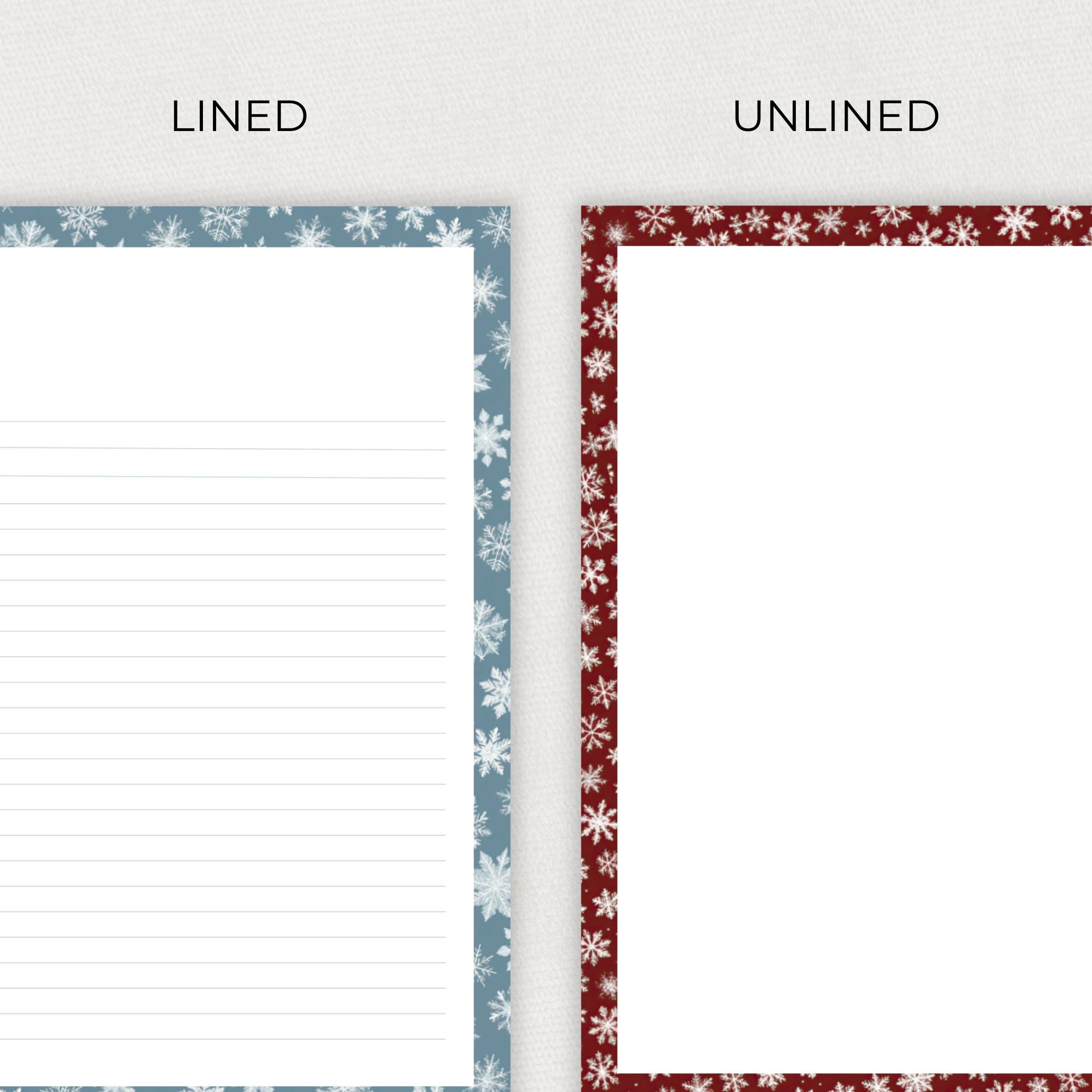 Snowflake Border Letter Writing Set, Printable Stationery, Lined ...