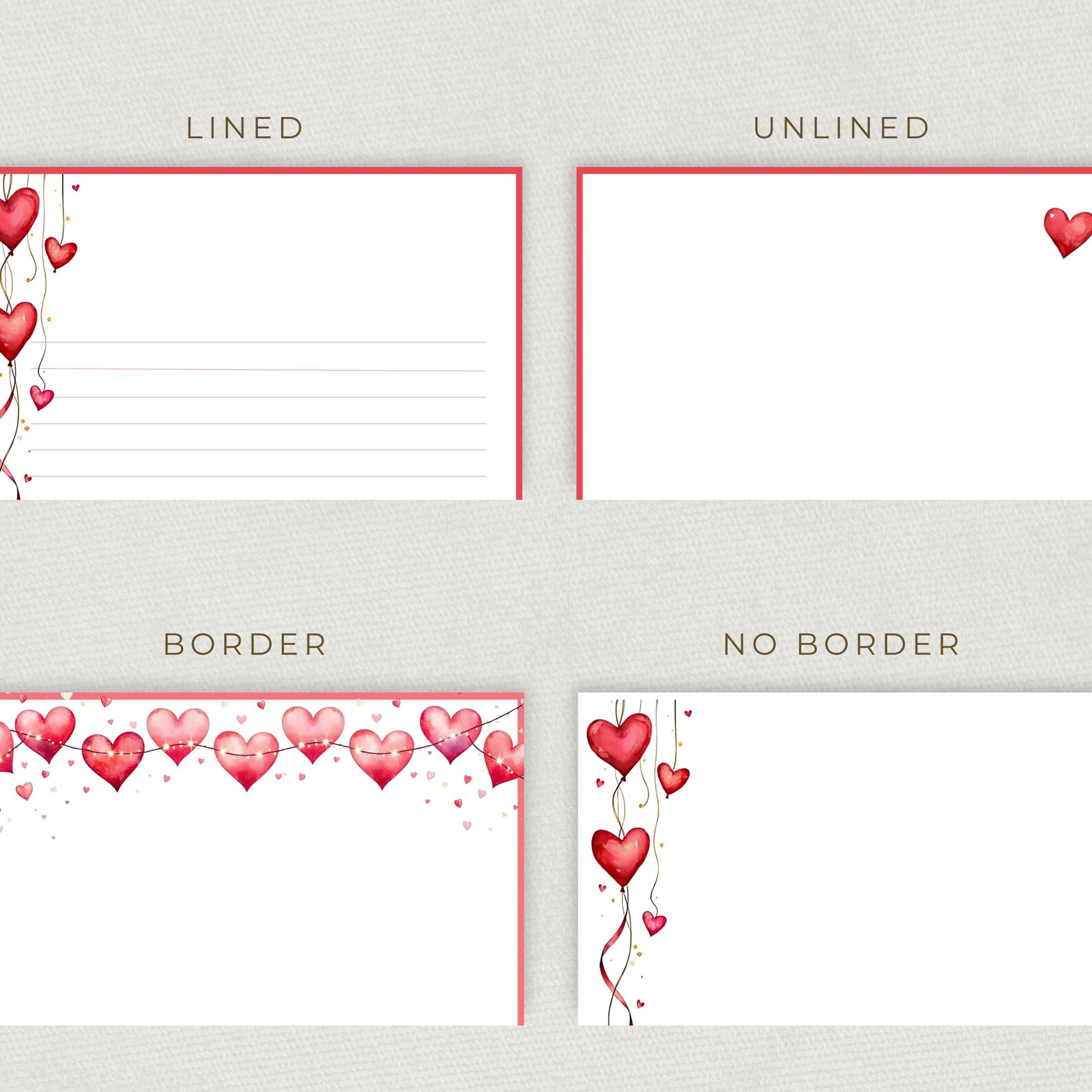 Red Heart Letter Writing Set, Printable Stationery, Lined Paper, Snail ...