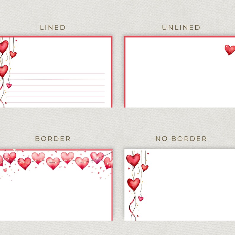 Red Heart Printable Writing Paper, Lined and Unlined Set for Valentine ...