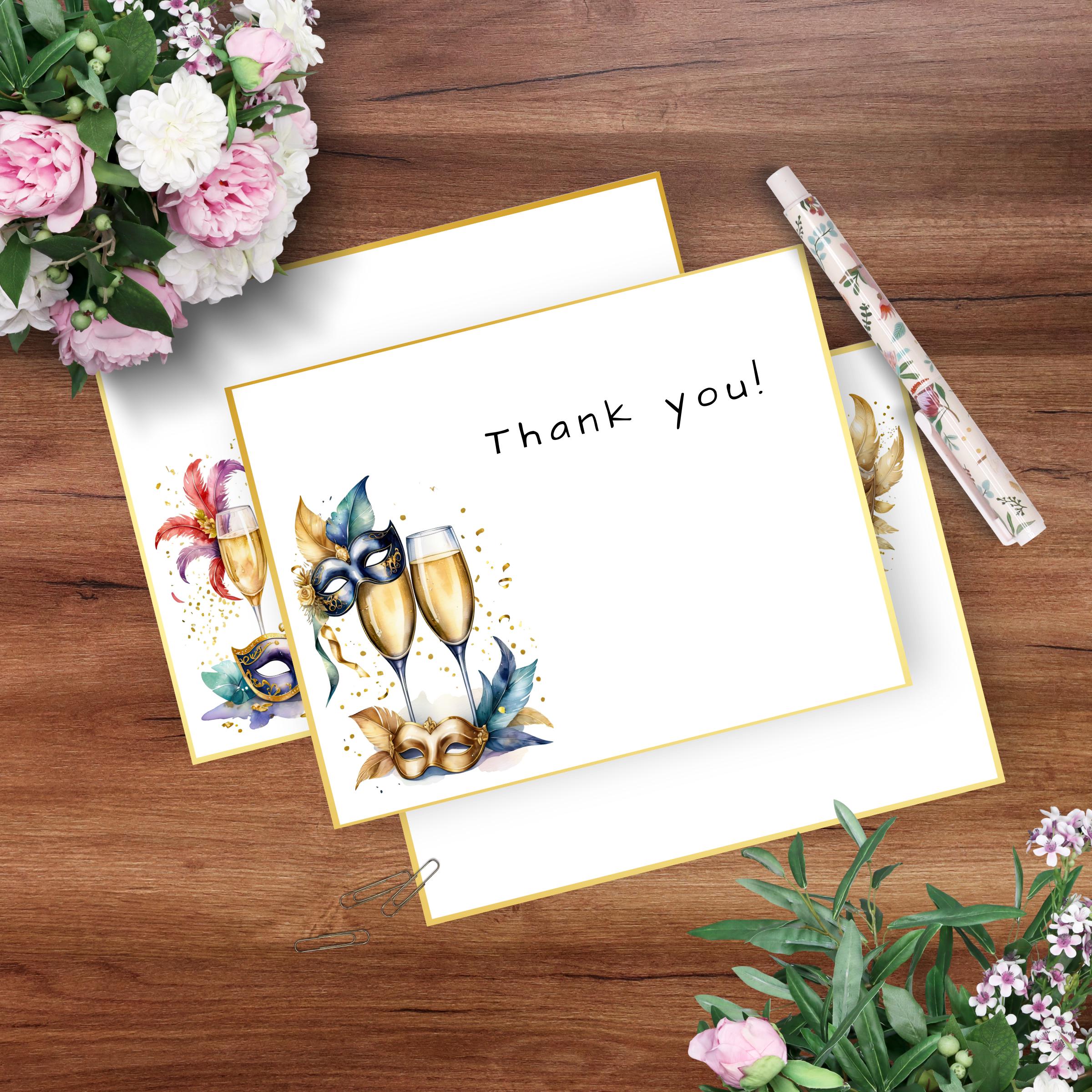 Printable Masquerade Ball Note Cards, Instant Download Stationery Set, Last Minute Party ...