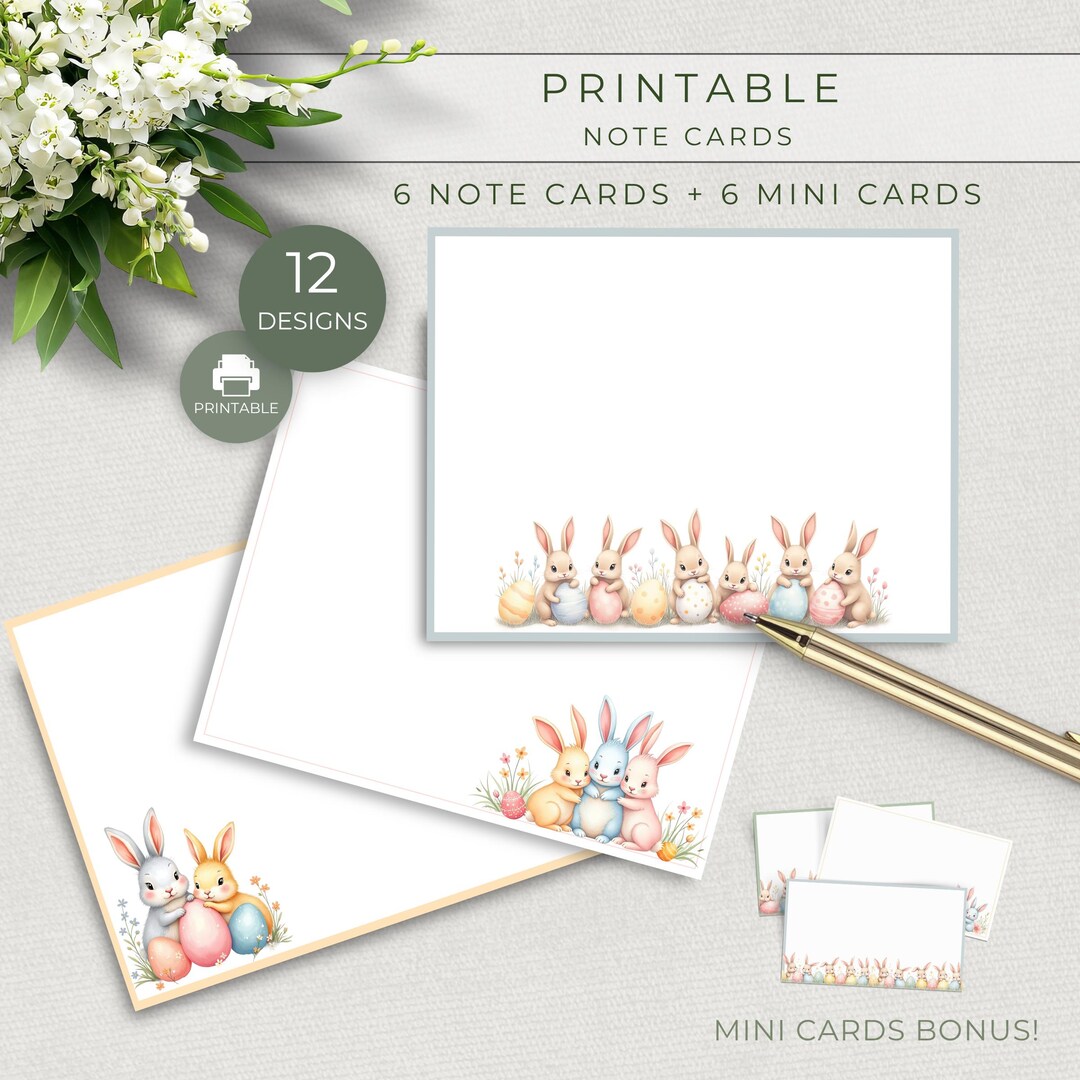 Easter Bunny Printable Thank You Cards, Blank Inside, Cute Spring ...