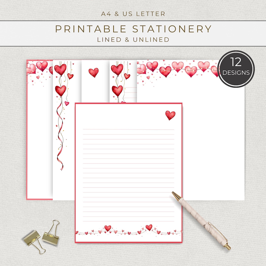 Juego de cartas con forma de corazón rojo, papelería imprimible, papel ...