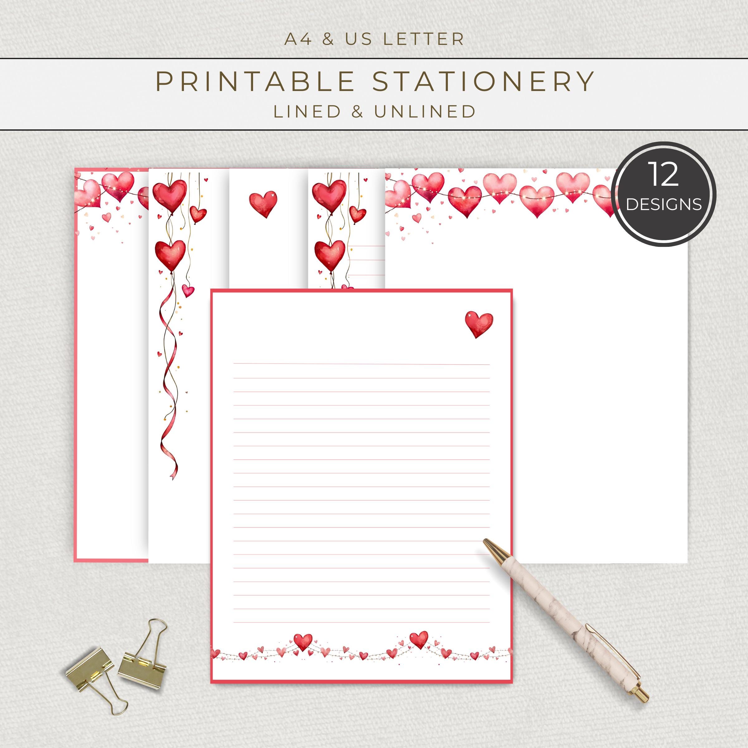 Red Heart Letter Writing Set, Printable Stationery, Lined Paper, Snail ...