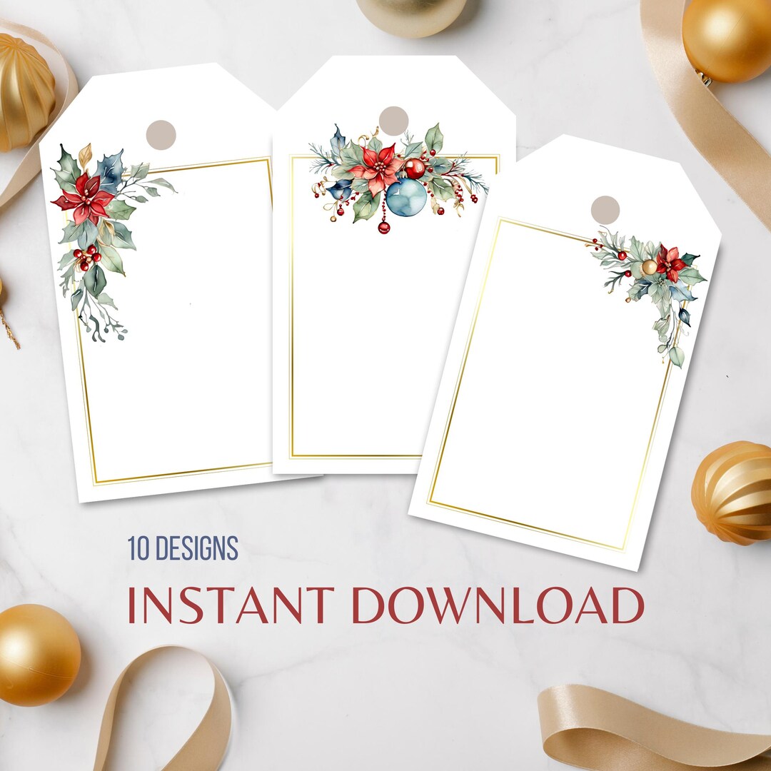 Printable Christmas Hang Tags Instant Download, Xmas Flower Gift Labels ...