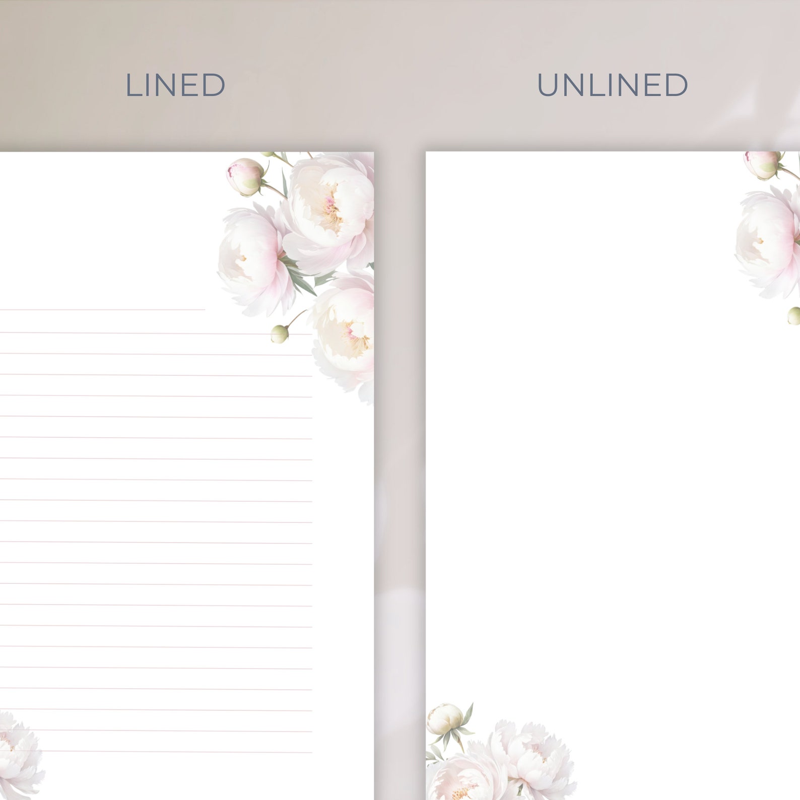 Peony Snail Mail Printable Writing Paper, Lined Stationery Paper, Pen ...