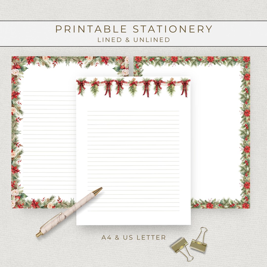 Printable Letter Writing Papers Set, Lined & Unlined Stationery ...
