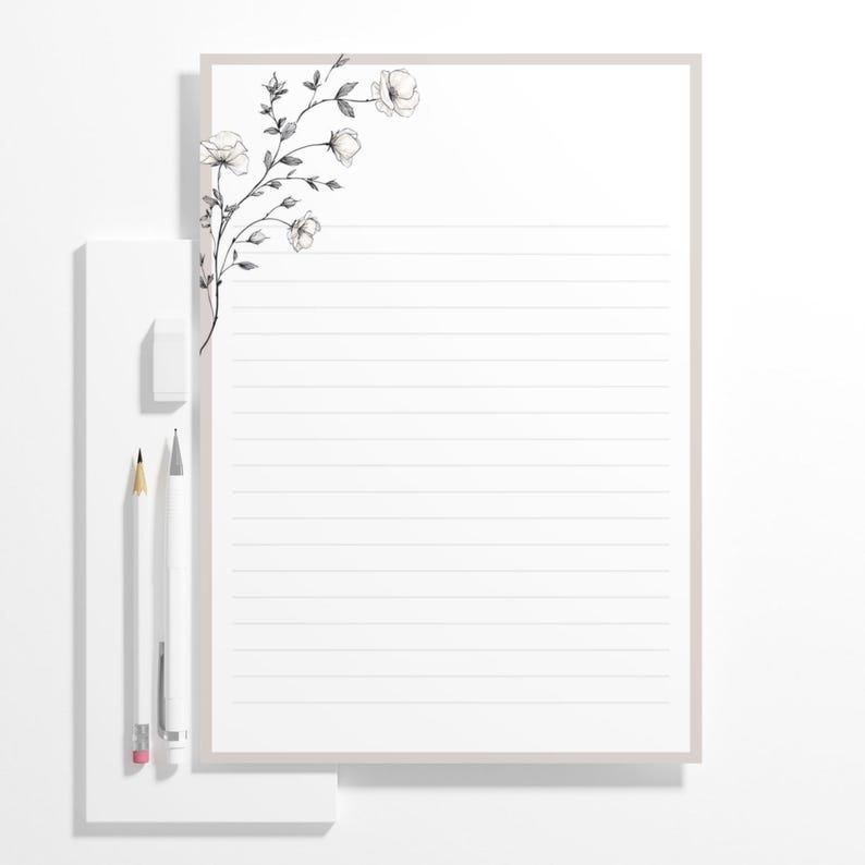 Floral Printable Writing Paper, Lined and Unlined Set for Pen Pal ...