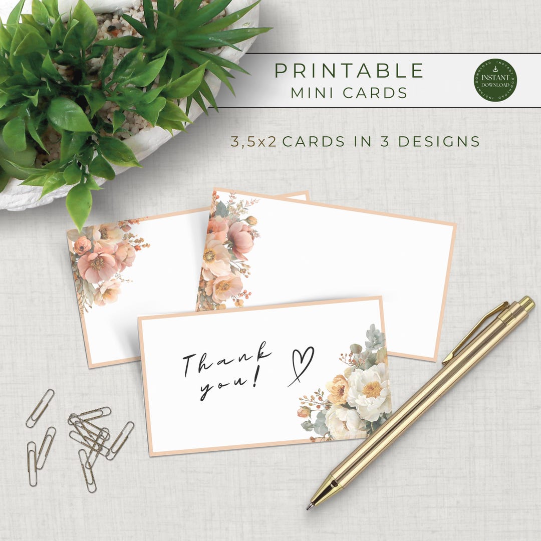 Terracotta Floral Mini Cards: Printable Favor Tags & Thank You Notes ...