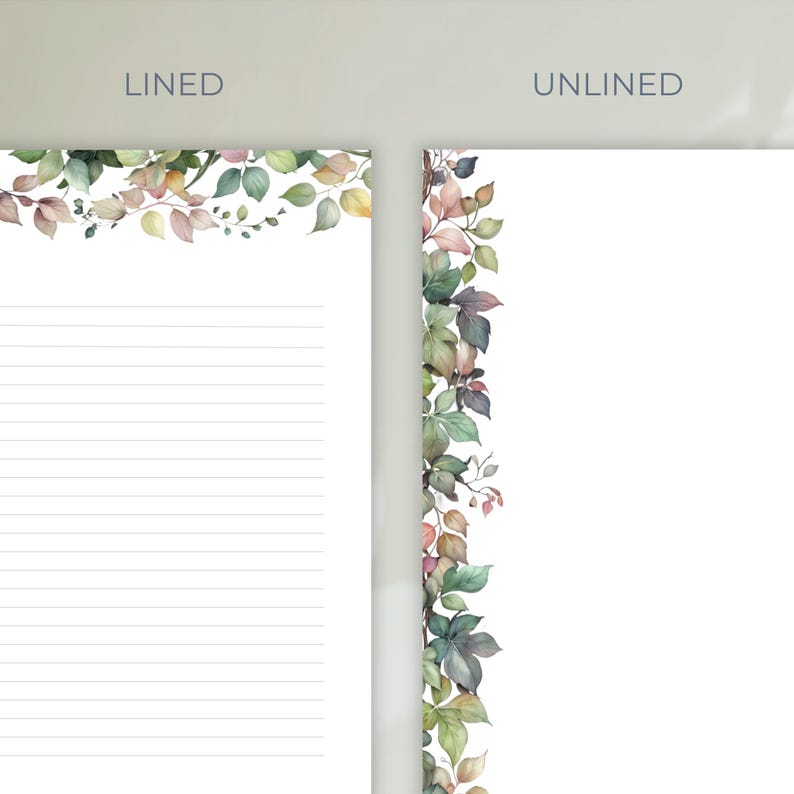 Foliage Vine Printable Stationery Set, Lined Unlined Writing Set ...