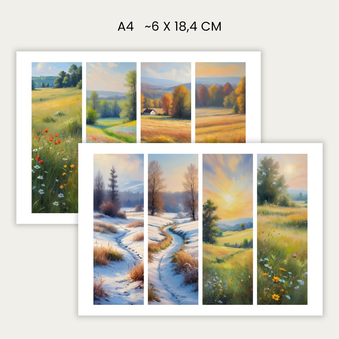 4 Seasons Landscape Bookmarks: Watercolor Nature Art (digital Download ...
