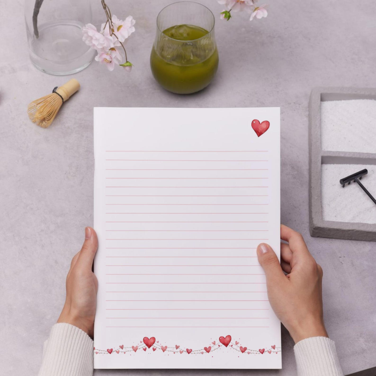 Red Heart Printable Writing Paper, Lined and Unlined Letter Writing Set ...