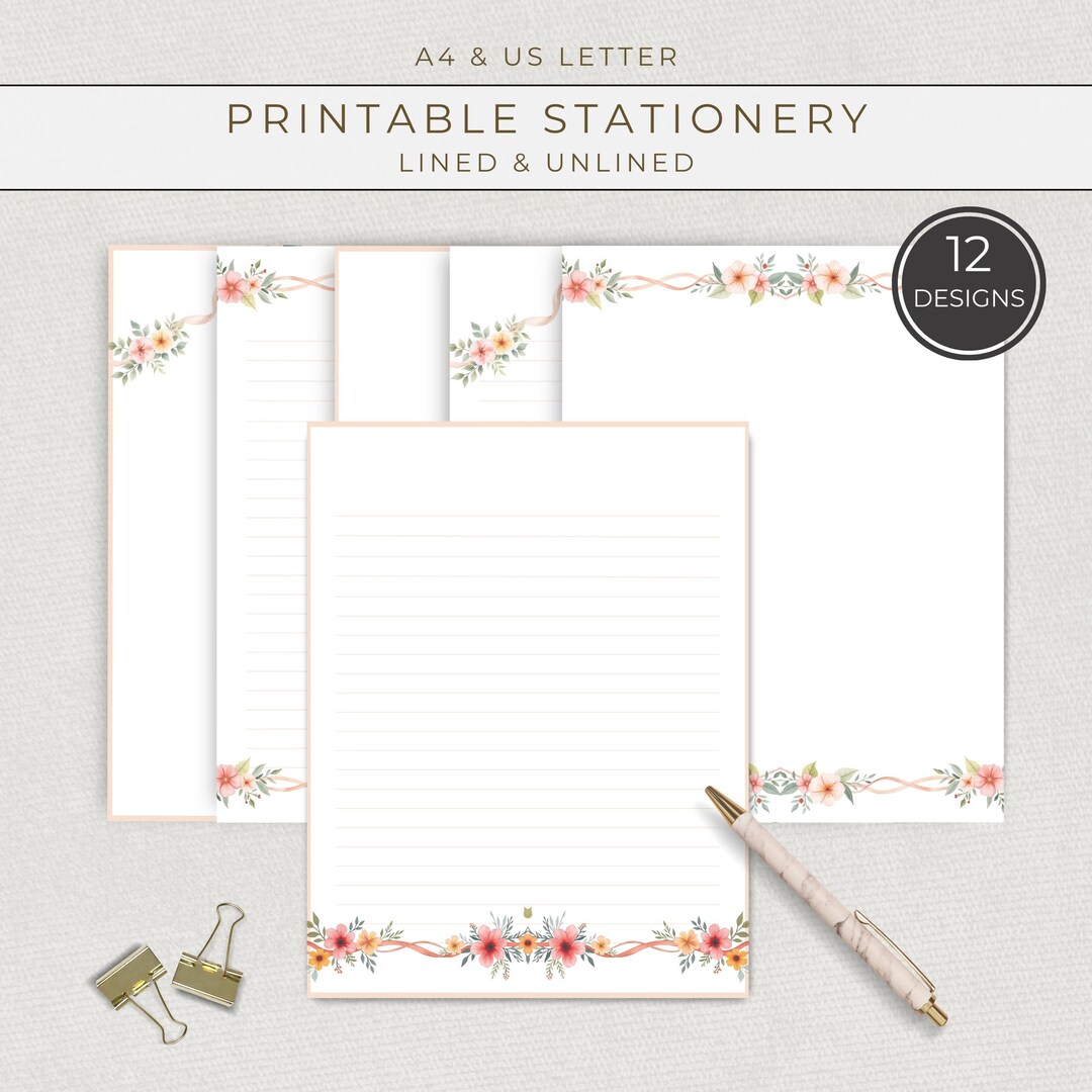 Flower Borders Printable Stationery, Notes Page, Lined Writing Paper ...