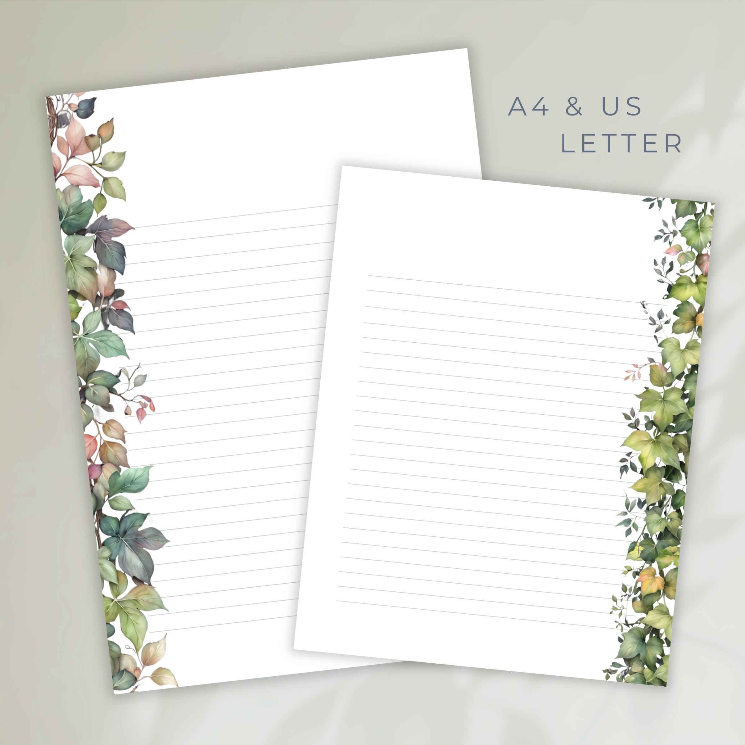 Foliage Vine Printable Stationery Set, Lined Unlined Writing Set ...