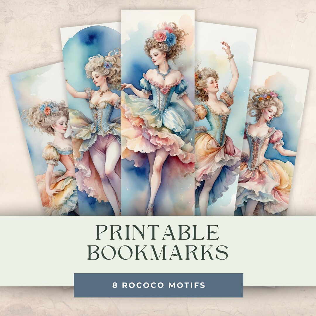 Rococo Dancer Printable Bookmarks, Instant Download Watercolor Book ...