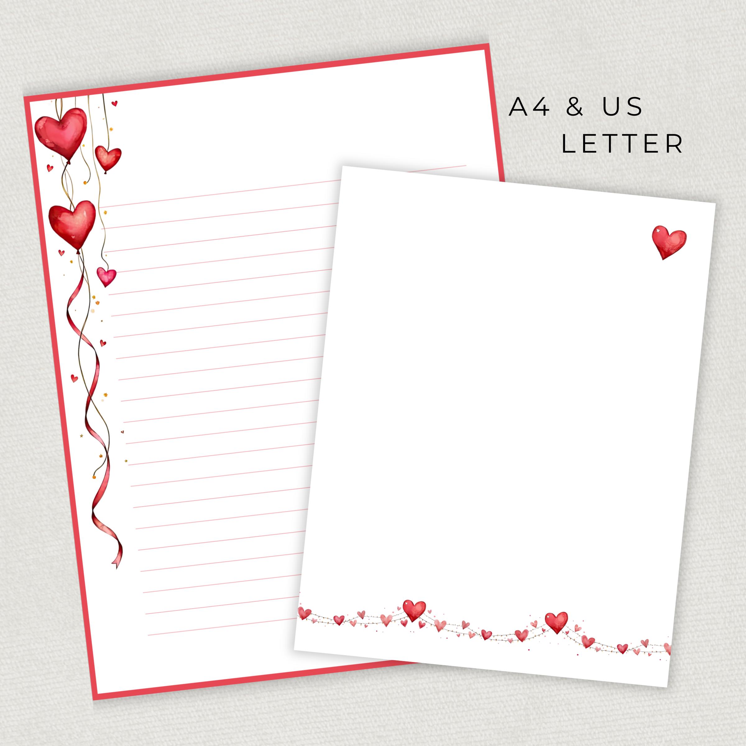 Red Heart Printable Writing Paper, Lined and Unlined Letter Writing Set ...