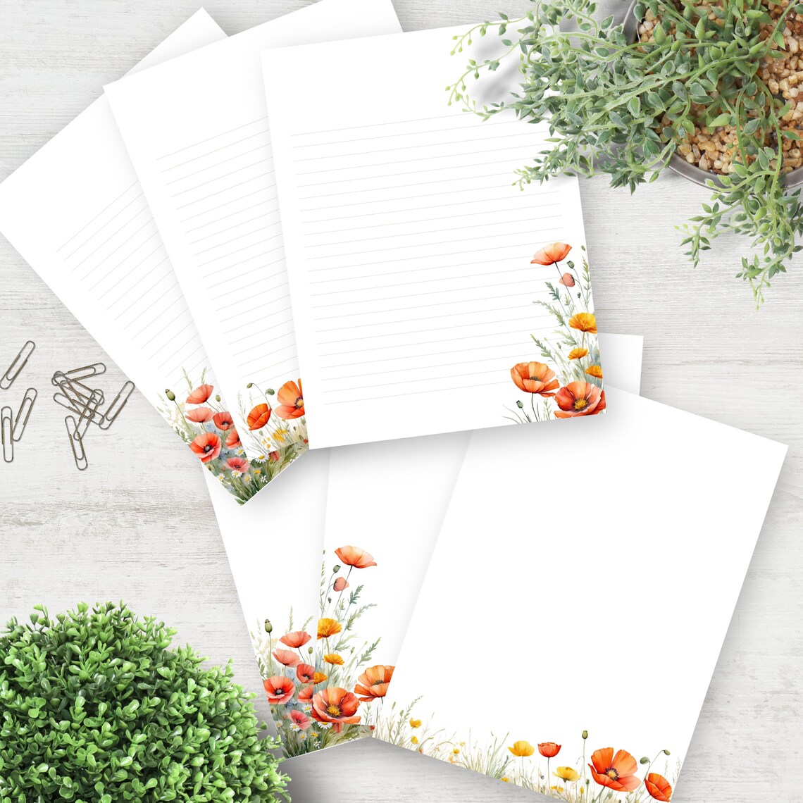 Poppy Letter Writing Set, Printable Stationery Papers, Instant Download ...
