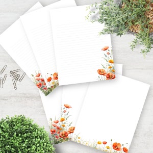 Poppy Letter Writing Set: Printable Stationery Papers (digital Download ...