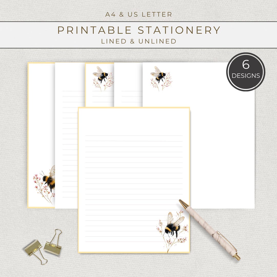 Bumblebee Stationery Printable, Letter Writing Set, Instant Download ...