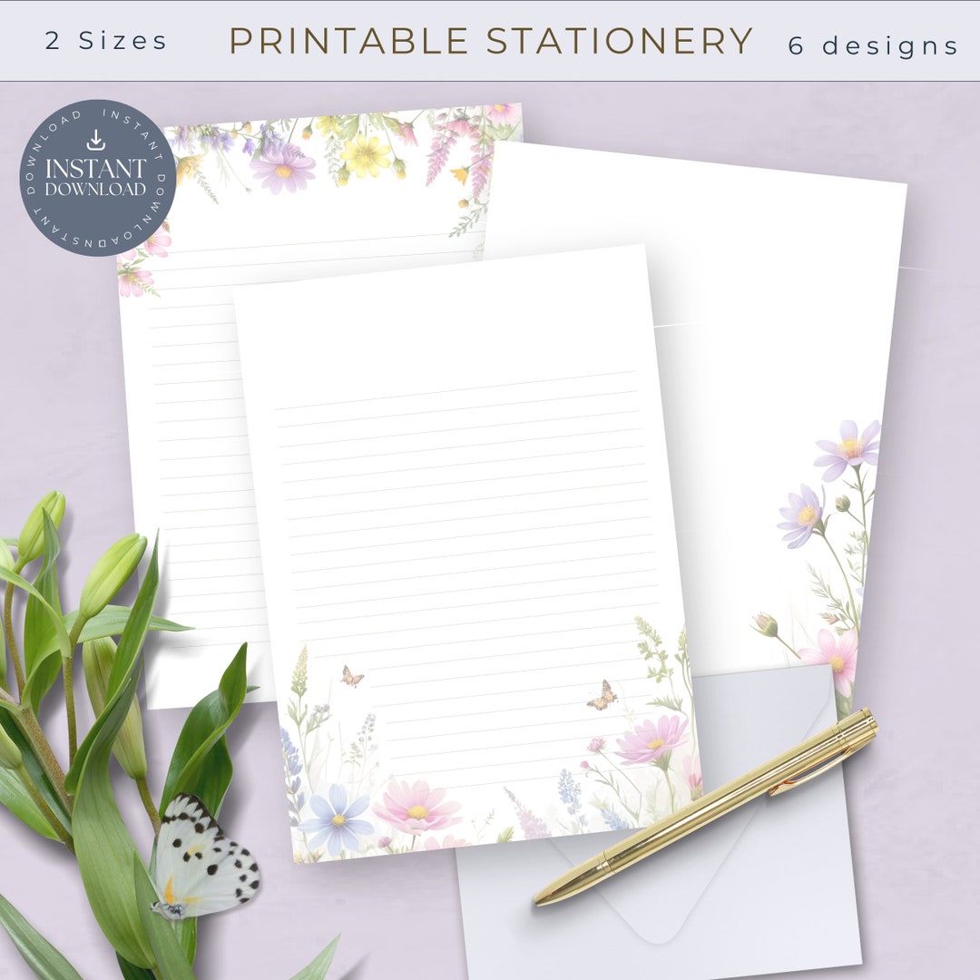 Printable Summer Meadow Stationery Set, Penpal Paper, Floral Writing ...