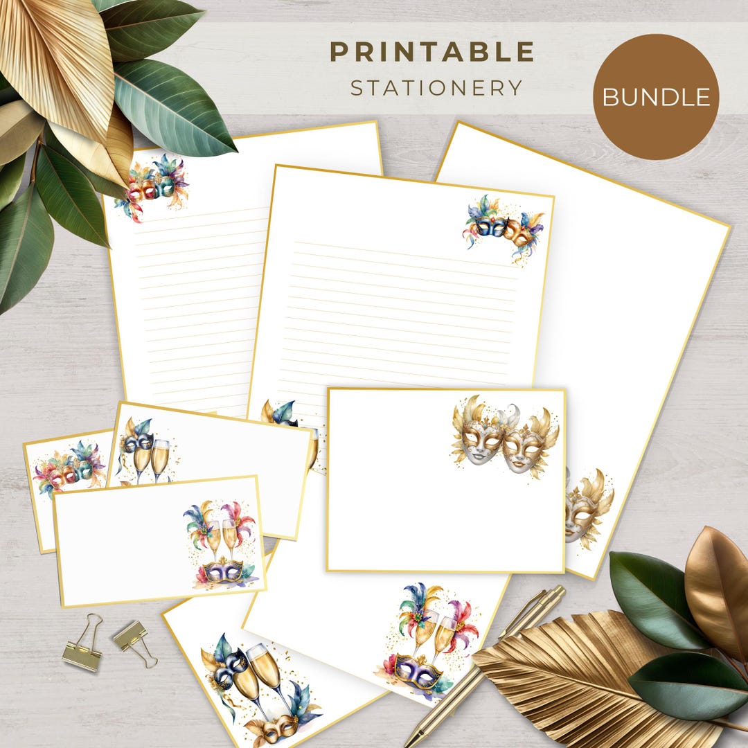 Masquerade Ball Stationery Bundle Set, New Years Eve Party Cards ...
