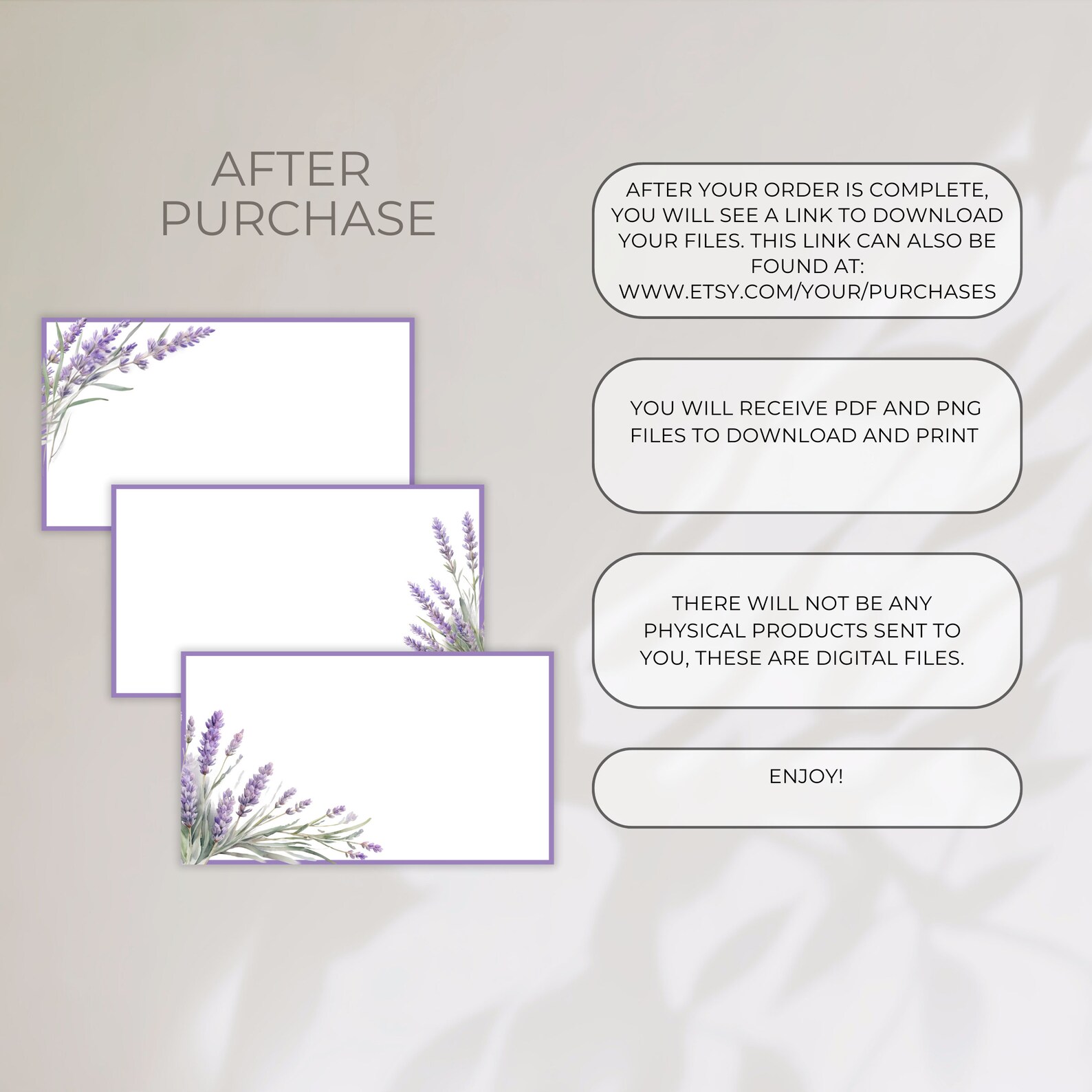 Printable Lavender Note Cards Set, Small Thank You Cards Pack, Mini ...