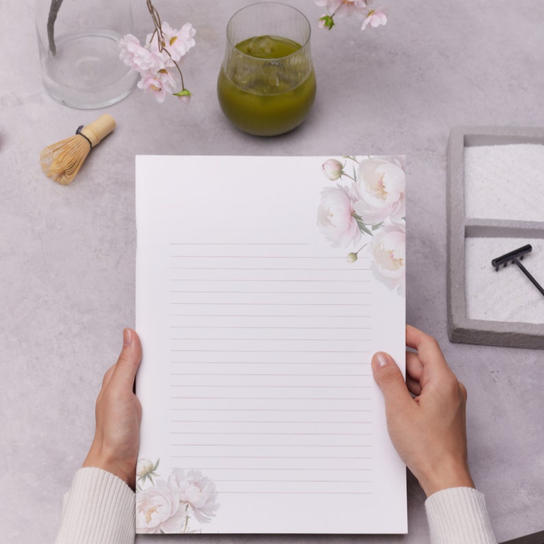 Peony Snail Mail Printable Writing Paper, Lined Stationery Paper, Pen ...