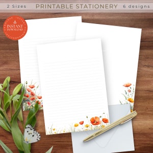 Poppy Letter Writing Set, Printable Stationery Papers, Instant Download ...