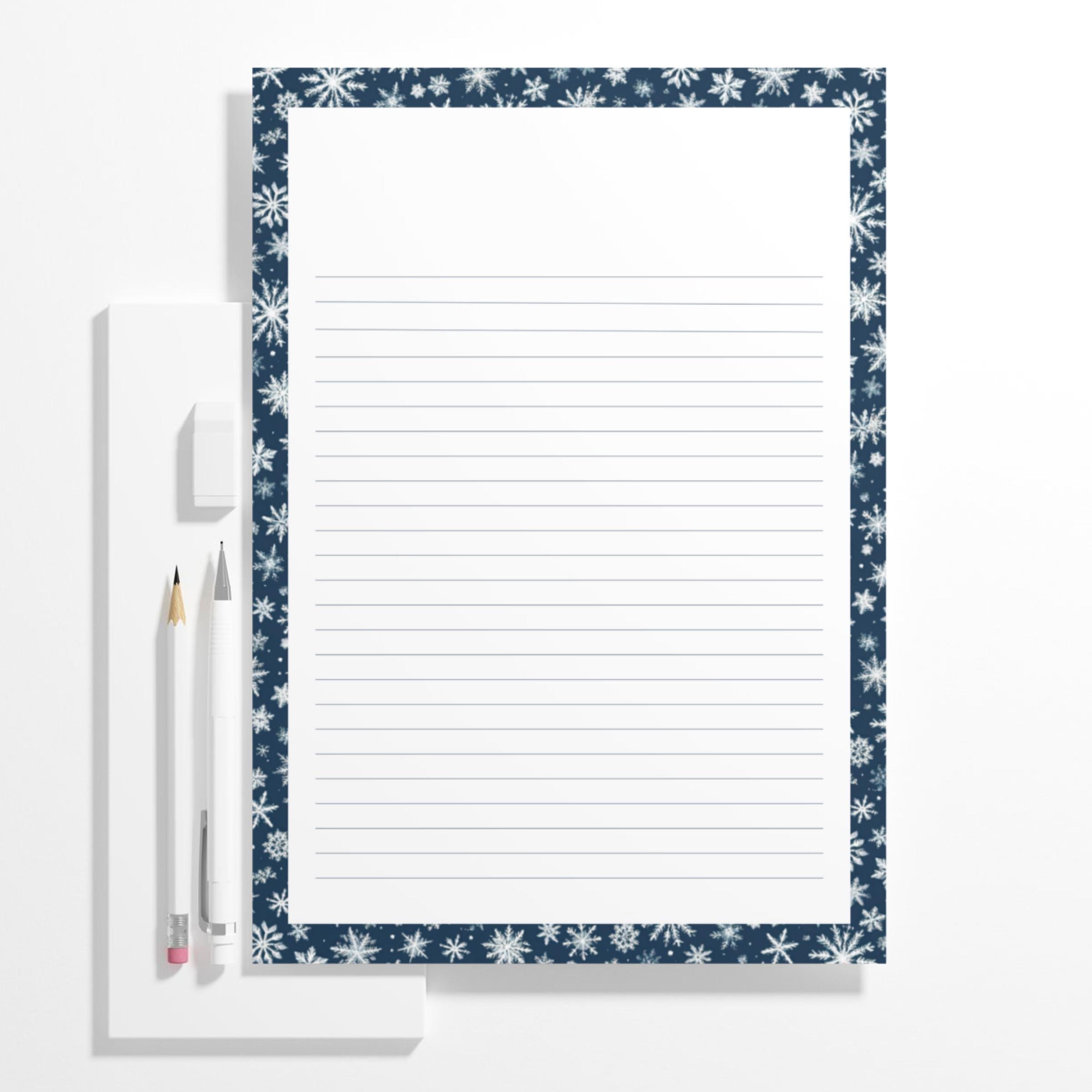 Snowflake Border Letter Writing Set, Printable Stationery, Lined ...