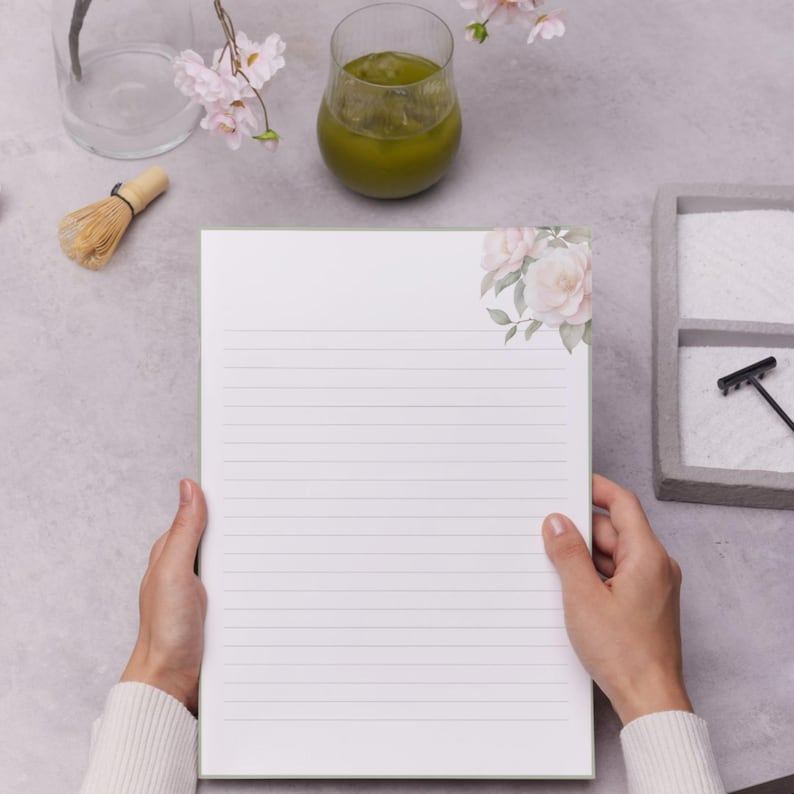 Camellia Floral Printable Writing Paper, Lined and Unlined Letter ...