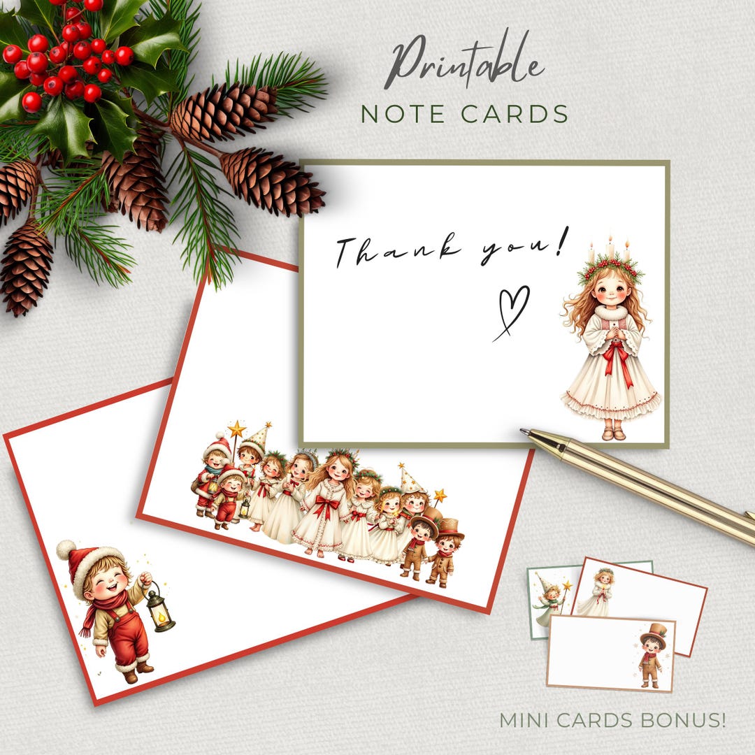 Lucia Children Note Cards, Printable Season Notes, Swedish Christmas ...