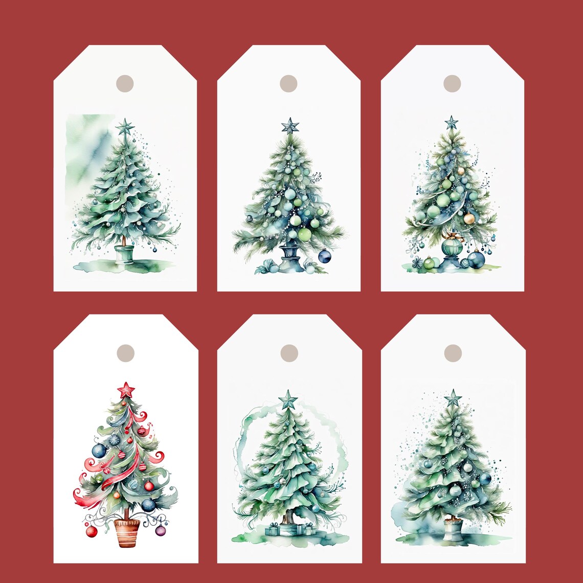 Christmas Tree Hang Tags Printable Labels, Gift Wrapping Supply, Xmas ...