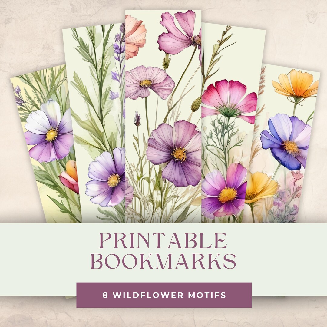 Wildflower Floral Bookmark Set, Printable Book Lover Gift, Instant ...