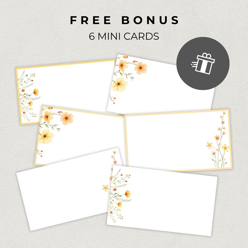 Yellow Flower Blank Note Cards, Printable Sunny Set for Thank You Notes ...