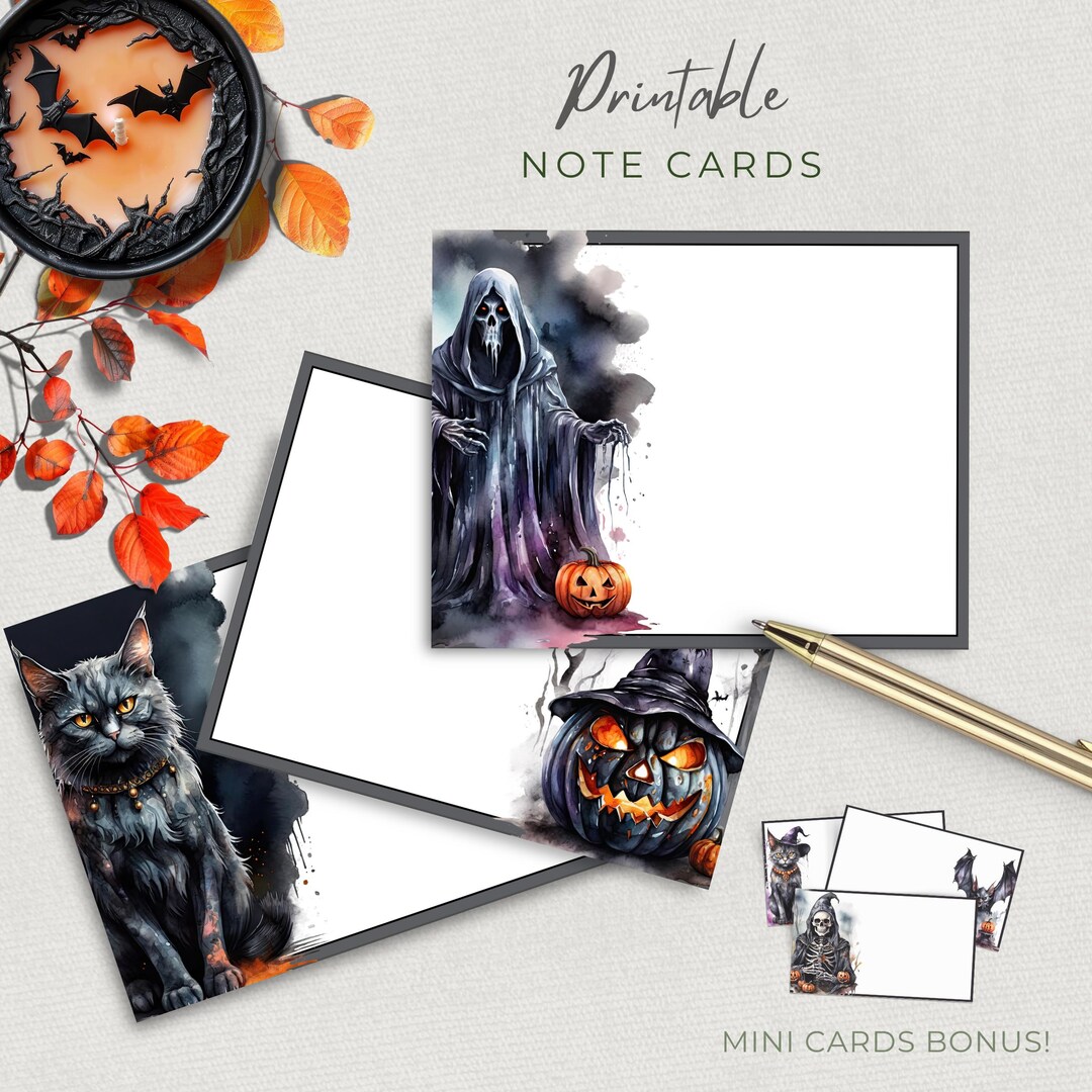 Printable Halloween Note Cards Instant Download, Spooky Thank You Card ...