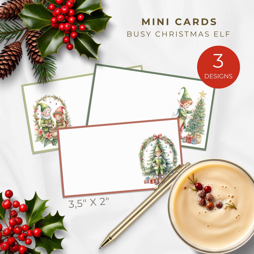 Christmas Elf Printable Mini Cards, Instant Download Xmas Message Tags ...