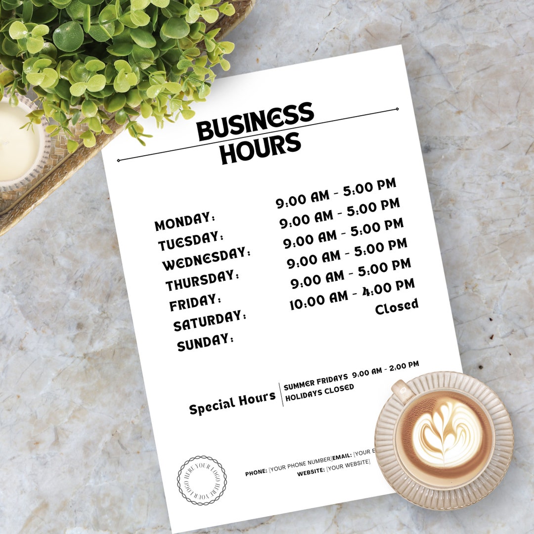 Business Hours Canva Template A4 Size Instant Access, Editable Store ...