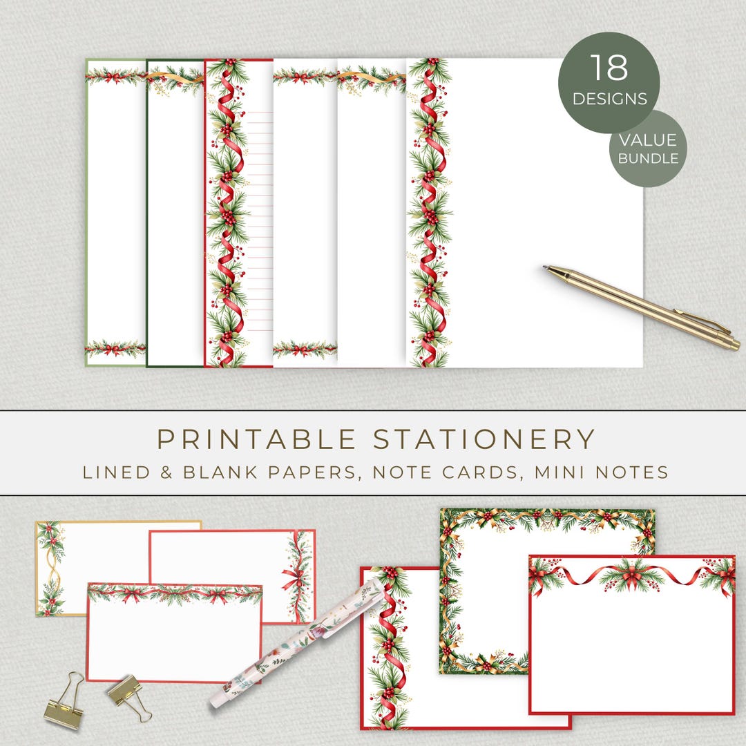 Christmas Garlands Stationery Bundle, Instant Download, Printable ...