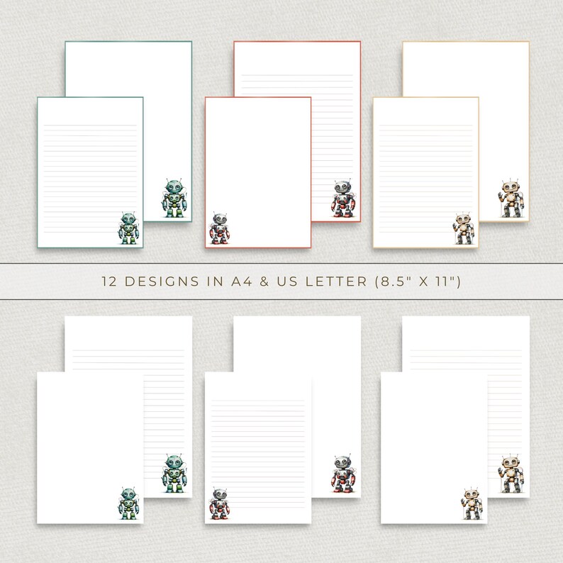 Robot Printable Writing Paper for Kids, Lined and Unlined Letter ...