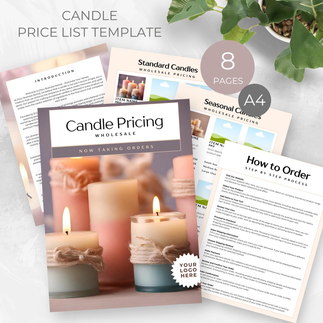 Candle Business Catalog Template, Product Pricelist, Editable Guide ...